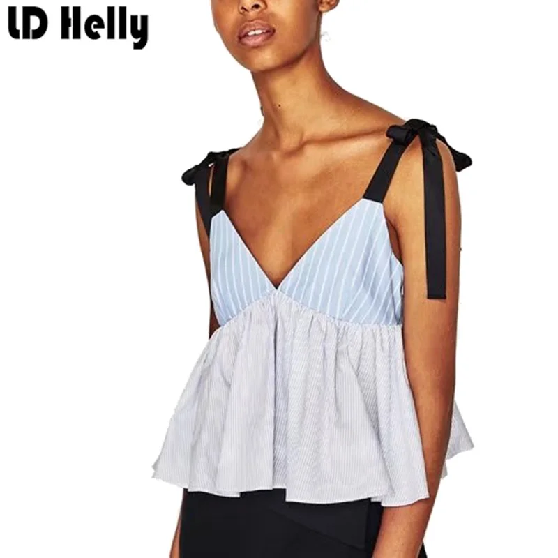 Ld Helly Summer Fashion 2017 Womens Sexy Ruffles Striped Stitching