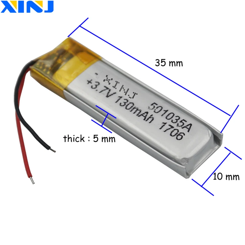 XINJ 3.7V 130 mAh lithium polymer battery lipo cell 501035 For MP3 ...
