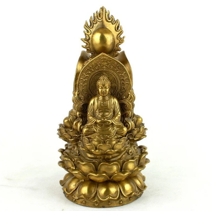 Open Light Pure Copper Three Face Buddha Statue The Three Saints Of The ...