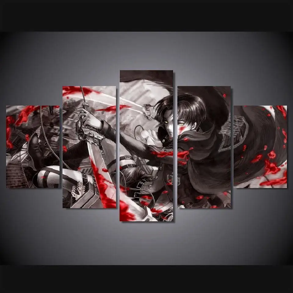 5 Panels Wall Art Attack On Titan Levi Ackerman Shingeki Paintings Art ...