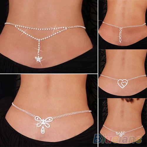 New Sexy Silver Rhinestone Belly Waist Lower Back Chain 00dj Belly