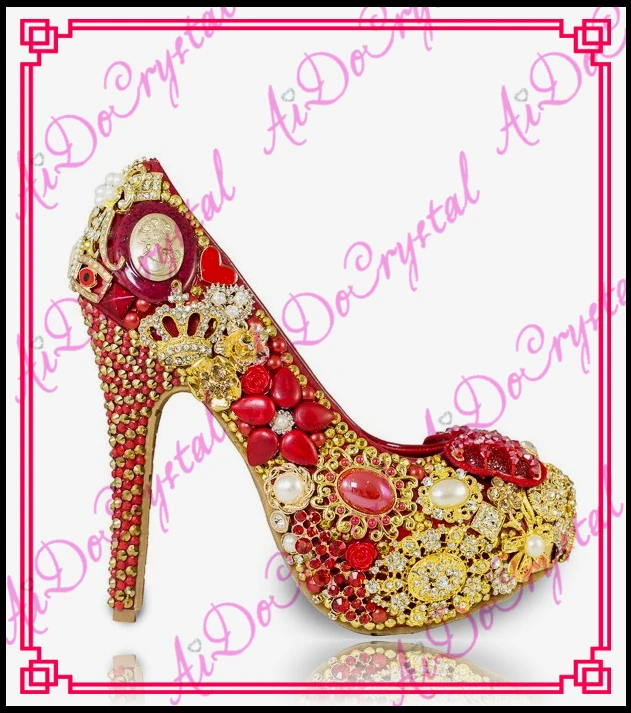Aidocrystal Handmade Luxury Diamond Red Wedding Shoes Crystal Crown ...