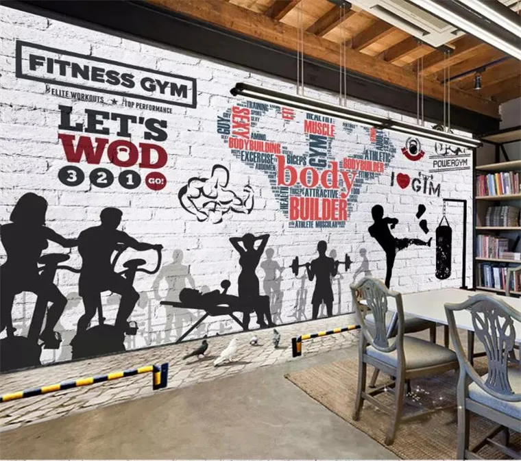 Custom Mural Wallpaper Gym Mural Brick Wall Exercise Fitness Club Image ...