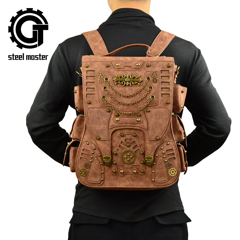 Retro Rivet Punk Men Backpack Gothic PU Leather Fashion Travel Bag ...