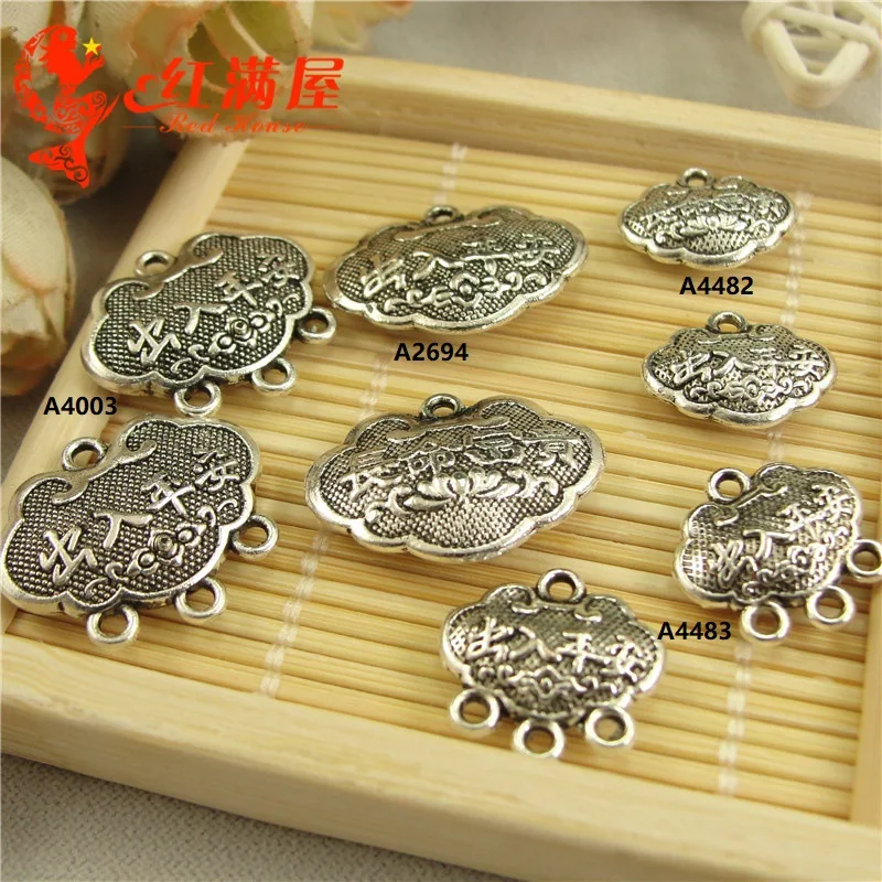 Tibetan silver Chinese Longevity lock charms accessories hand DIY ...