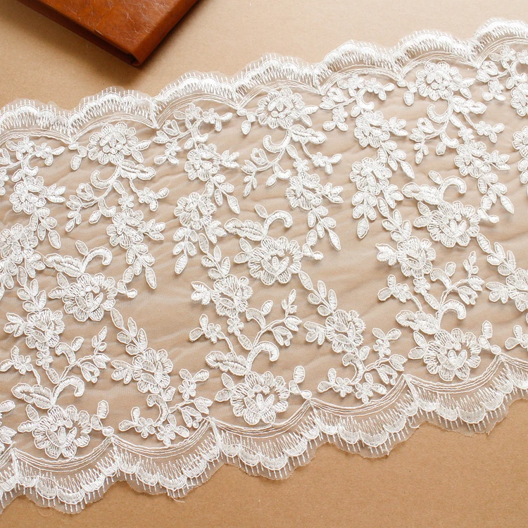 ivory and red embroidered scalloped lace trim bridal lace trim sequins ...