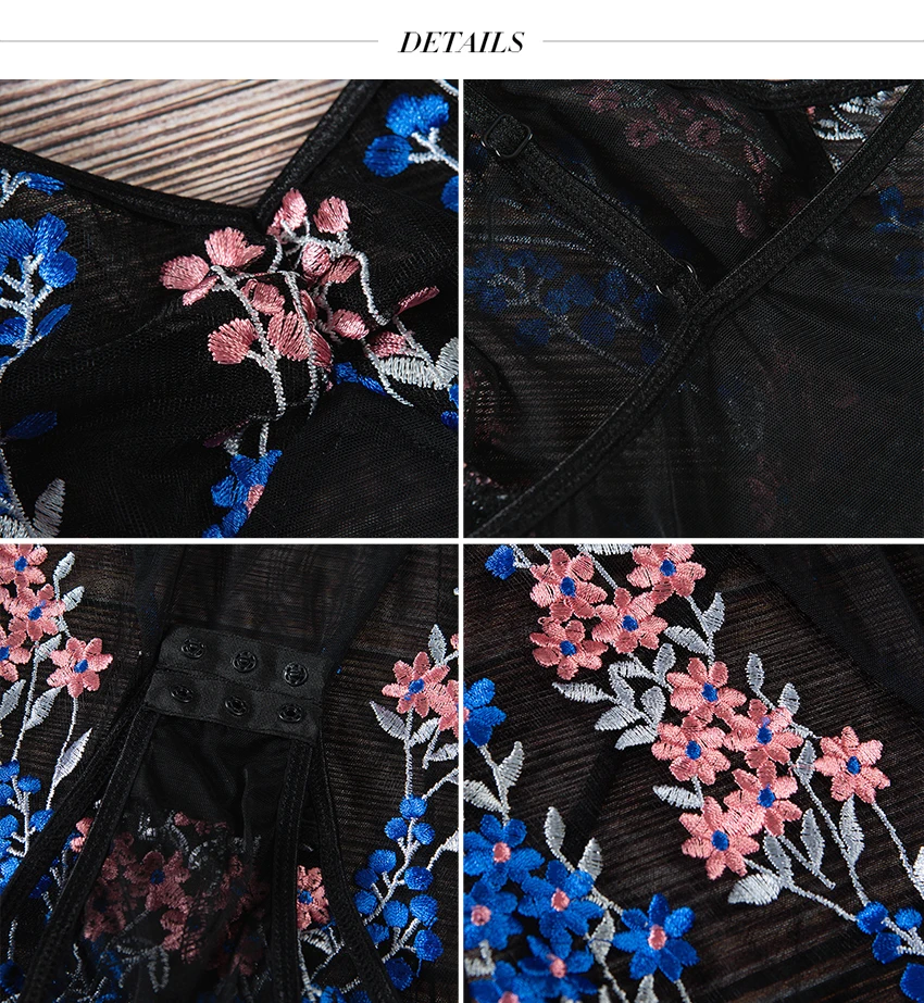 FREE SHIPPING Lace Bodysuit Women Floral Embroidery Perspective Sexy ...