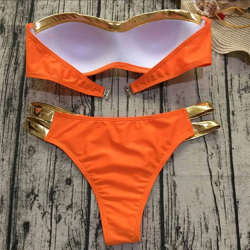 Sexy Womens Swimming Suit Gold Stamping Swimwear Women Beach Swimsuit