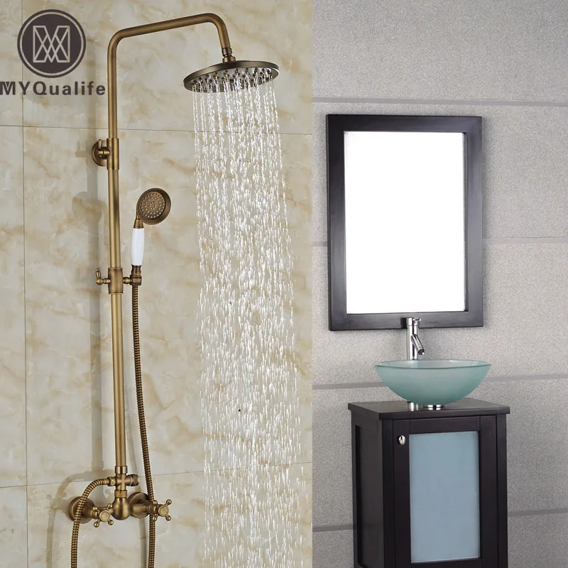 Luxury Brass Bathroom Surface Mounted Shower Faucet Set Wall Mount