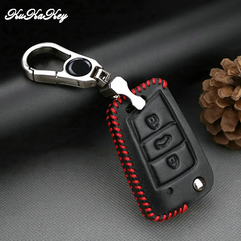 KUKAKEY Leather Car Key Case Cover For Volkswagen VW Golf 7 GTI R MK7 ...