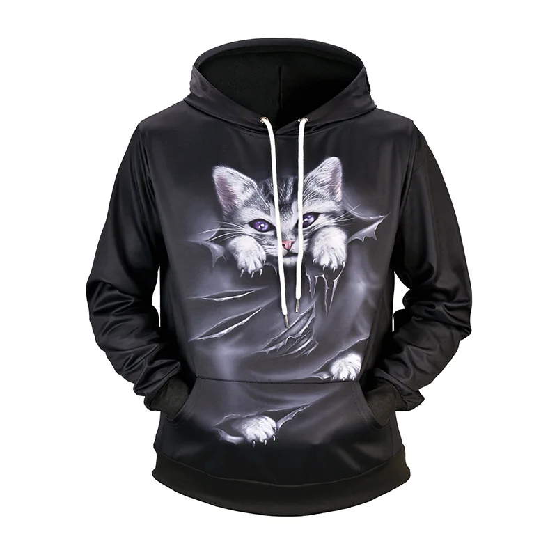 2018 lindo 3D Sudadera Mujer hombres Kawaii gato negro Sudadera con ...