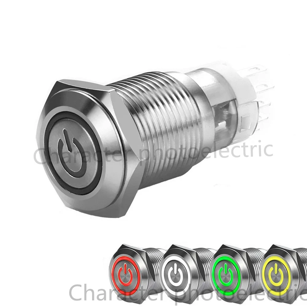 1pcs 16mm 6v/12v Silver Waterproof Stainless Steel Led Power Push ...