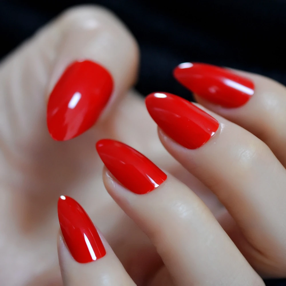 Faux-ongles-en-forme-d-amande-ensemble-de-24-pi-ces-rouge-brillant ...