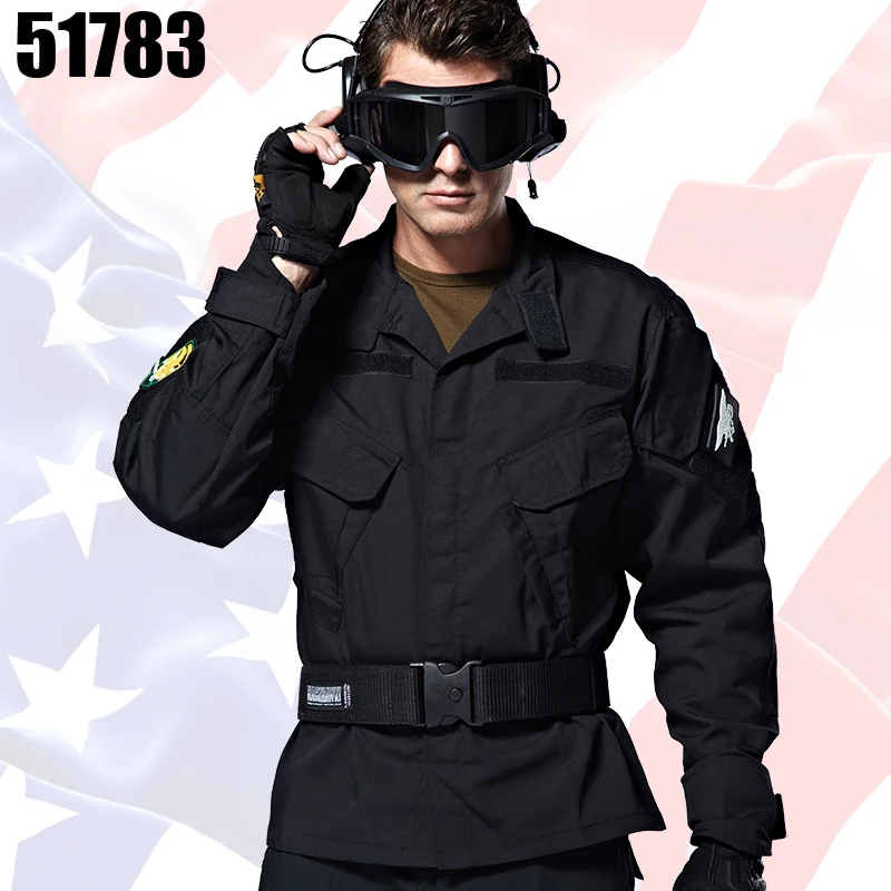 51783 outdoor mens black Military training uniform sets male training ...