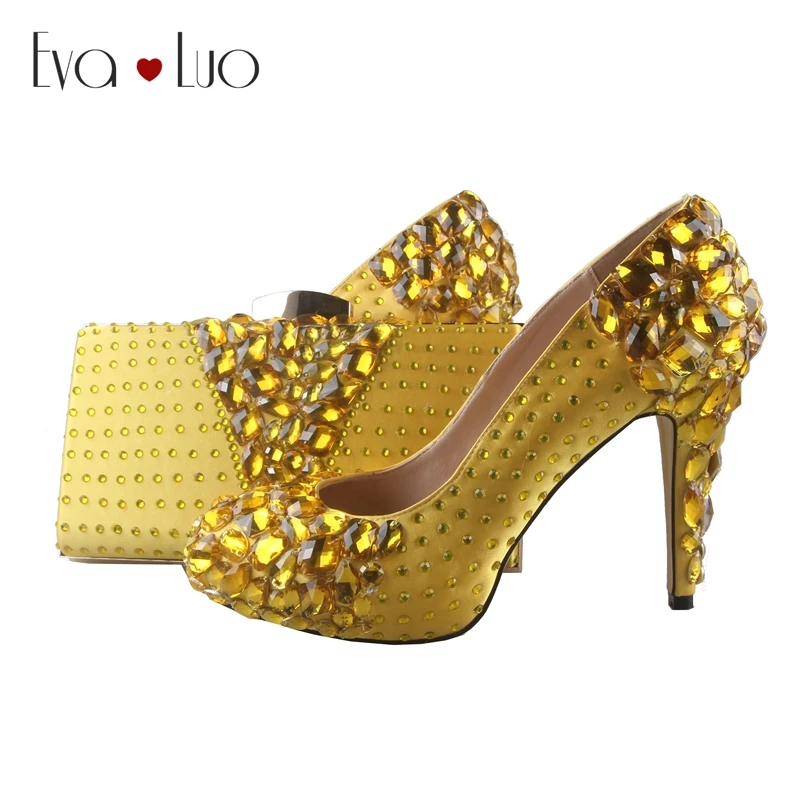 BS810 DHL Custom Handmade Yellow African Party Crystal Shoes Matching ...