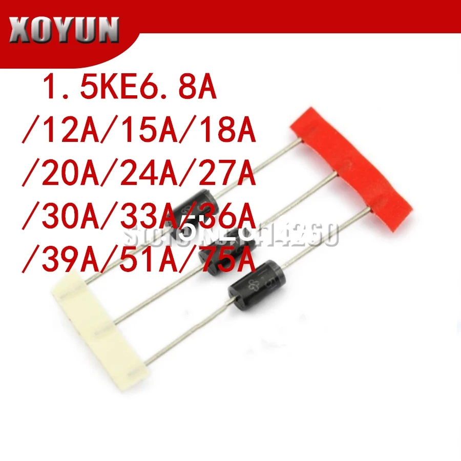Diodo VS, 1.5KE6.8A 1.5KE12A 1.5KE15A 1.5KE18A 1.5KE20A 1.5KE24A 1.5KE27A 1.5KE30A 33A 36A 39A ...