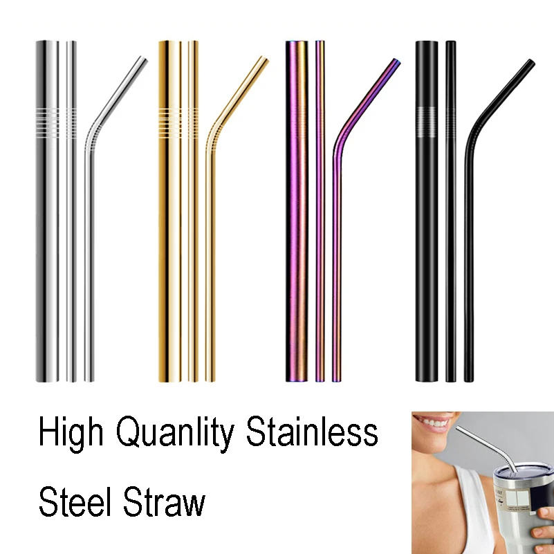4 6pk Reusable Drinking Straw 304 Stainless Steel Metal Straws Length