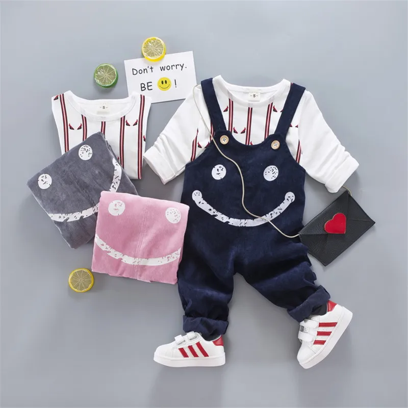 Baby Cartoon Monster Clothes Set Casual Overalls + Stripe T shirt ...