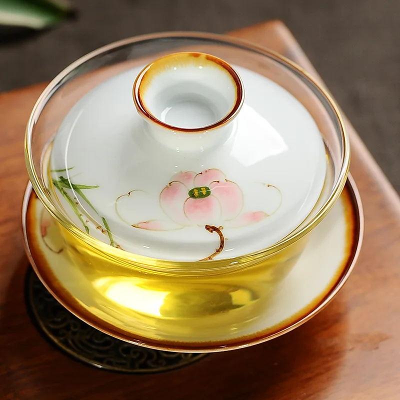 Glass Teaset Chinese Gaiwan Tea Cups Traditional Ceramic Tea Tureen Lid ...