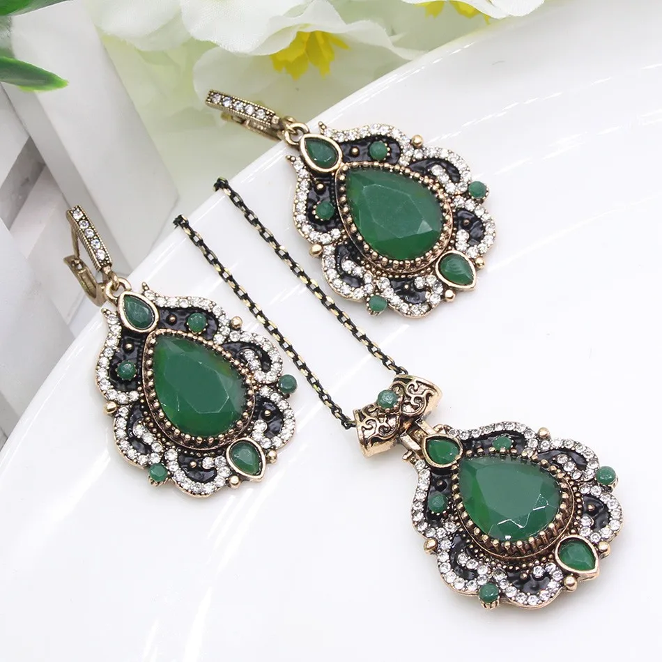 Fashion Vintage Turkish Jewelry Sets Antique Gold Color Drop Stone ...