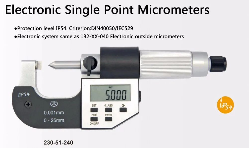 Ip54 Electronic Single Point Micrometers 0.001mm Five-buttons Measuring ...