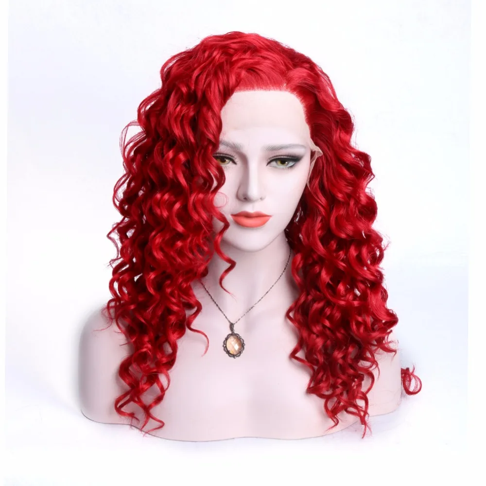 Long Synthetic Lace Front Wig Copper Red Color Curly Glueless Wigs Loose Body Wavy For White