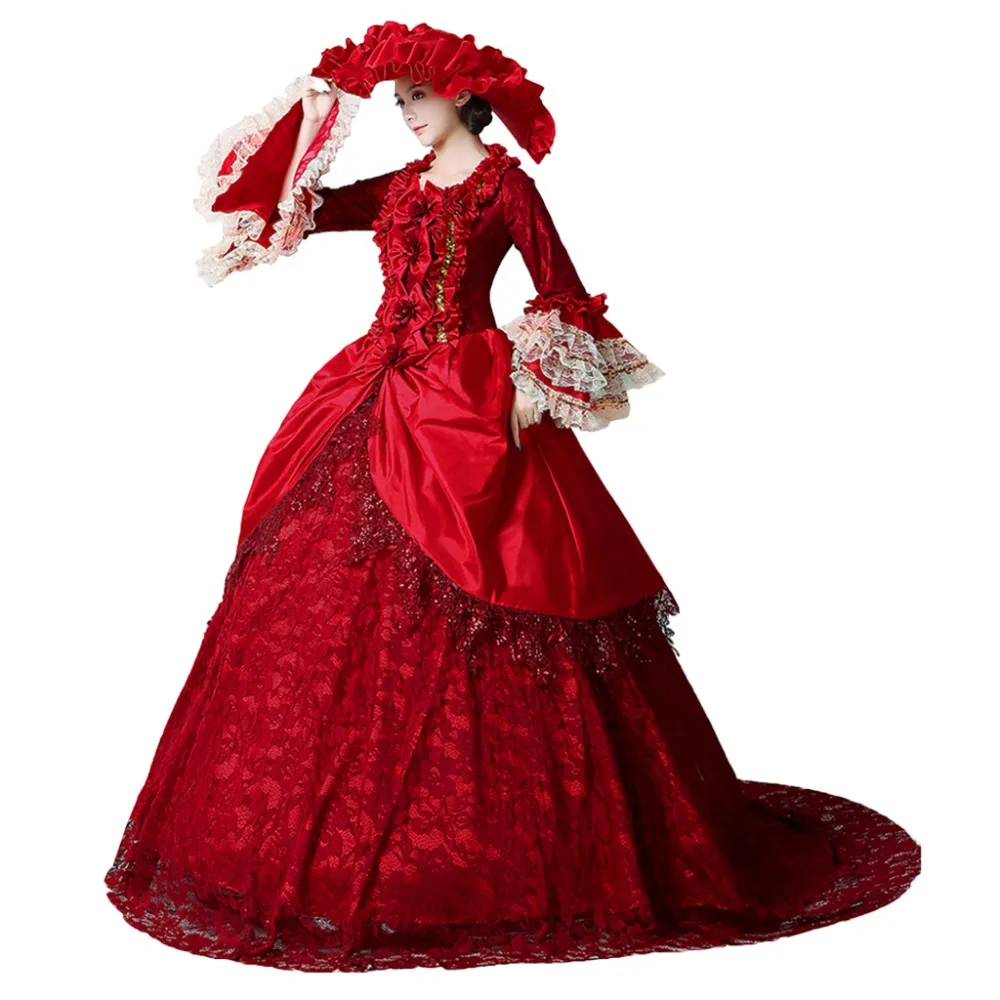 Medieval Renaissance Southern Belle Costumes Ball Gown Red Party ...