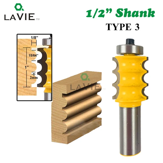 1pc 12mm 1/2 Shank Triple Flute Bead Column Molding Router Bit Line ...