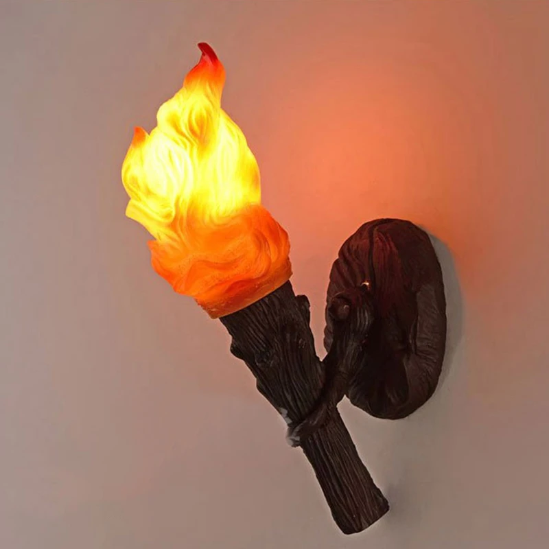 Classic LED Wall Lamp Fire Fixture Resin Torch Wall Light Art Bar ...