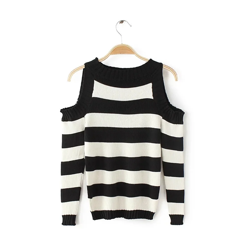 2017 Spring Autumn Long Sleeve Off The Shoulder Knited Blouse Women