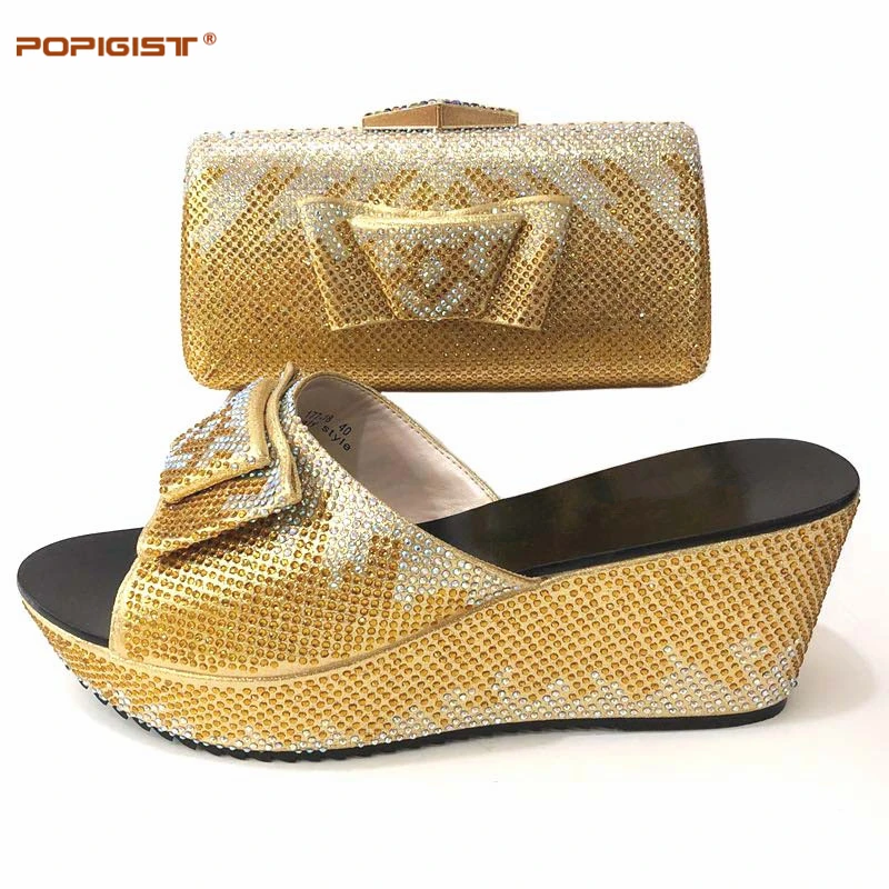 Gold Soft Leather Italian women Shoes with Matching Bag Shoe and Bag ...