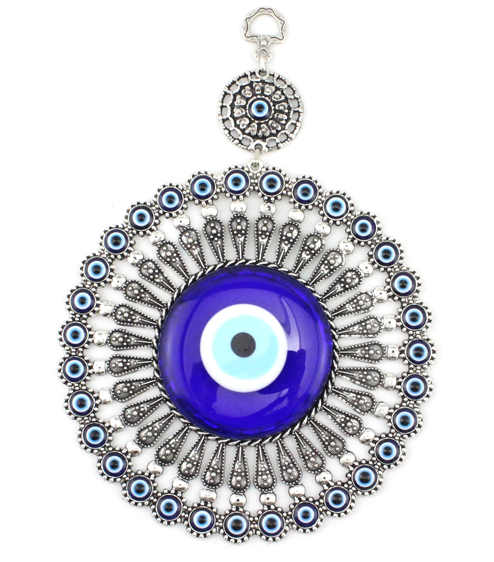 Turkish Evil Blue Eye Glass Sun Ray Flower Charm Wall Hanging Amulet ...