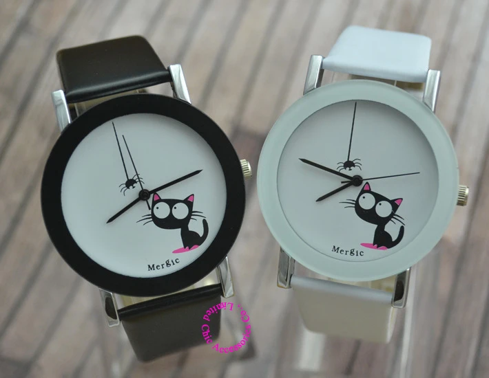 Funny Cute Kids Cat Fashion Watch Women 2017 Spider New Black White ...