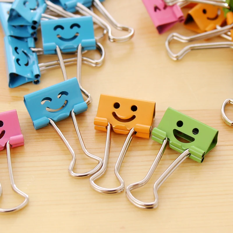 40 pcs/box 19mm Cartoon smiling face long tail clips folder smiling ...