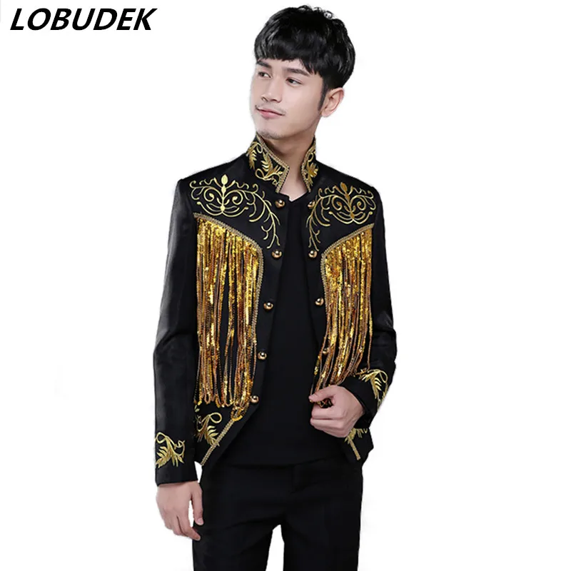 Black White Sequins blazers Male Costumes jacket Bar Club singer Dancer ...