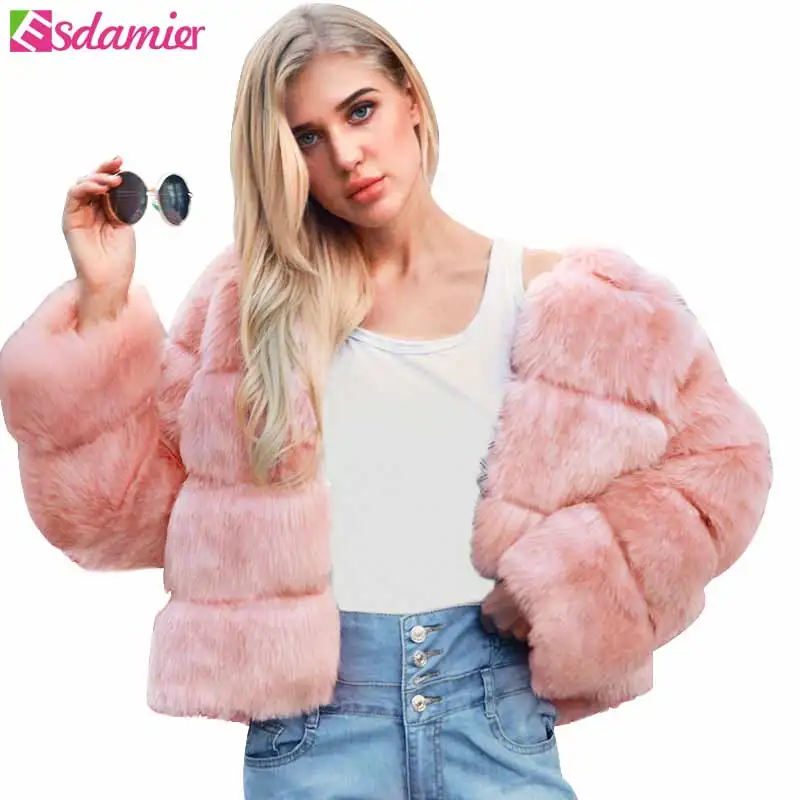 ESDAMIER Fluffy Faux Fur Coat Women Short Furry Fake Fur Short Winter Crop Jacket Female Plus ...