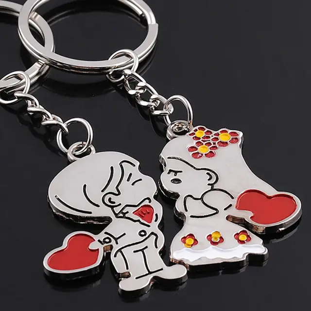 Personalized Keychain For Couples Valentine Gift Cartoon Couple Sitting ...