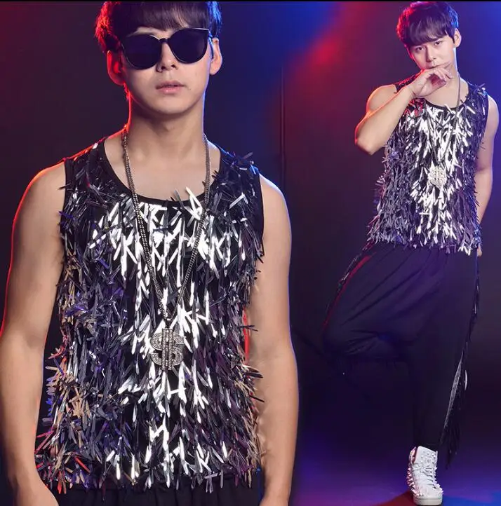 Personality-slim-male-sleeveless-vest-men-silver-Sequins-vests-punk ...
