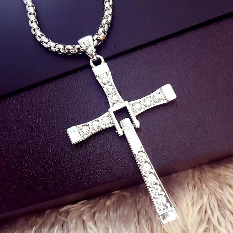 2018 New Silver Color Rhinestone Cross Pendant Long Necklace Chain For ...