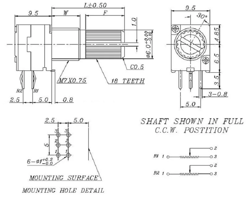 50 шт. RV097NS B5K B10K B20K B50K B100K B500K 5PIN одноконтактный ...