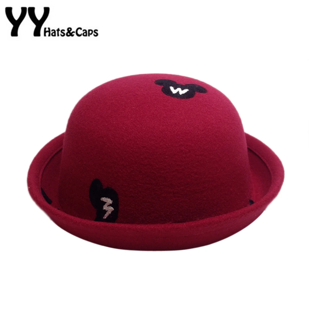 Cute Vintage Bowler Hat Children Winter Wool Fedoras Kids Round Trilby ...