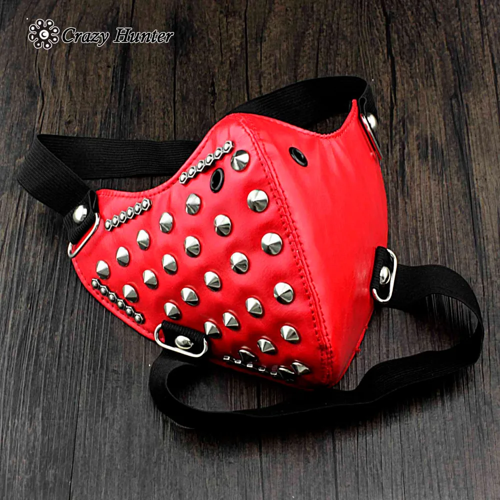 Women Girl Half Face Studded Red Leather Mask Biker Rock Custome ...