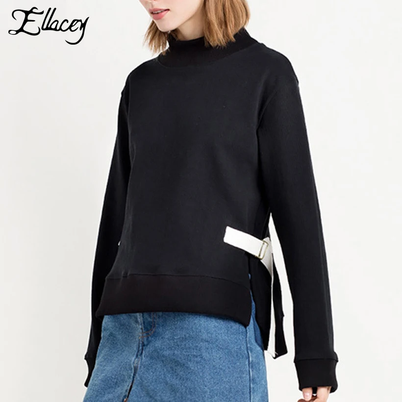 New 2017 Sweatshirt Women Side Split Long Sleeve Harajuku Hoodies Tie ...