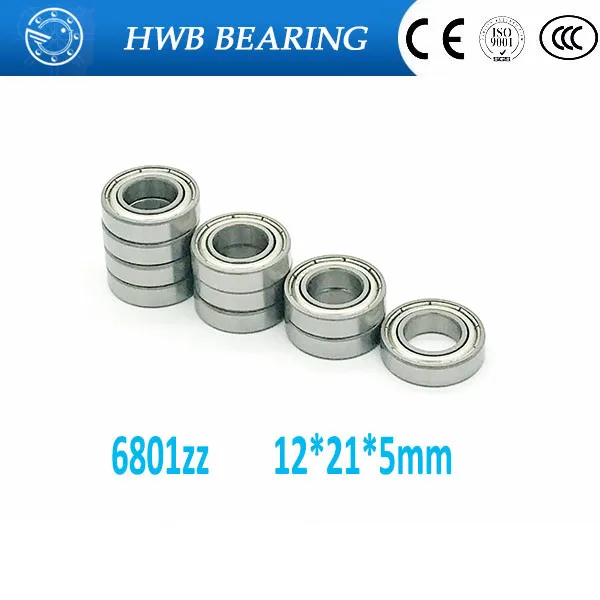 무료 배송 10 개/몫 6801zz 12*21*5mm 깊은 홈 볼 얇은 섹션 베어링 6801 2z 6801zz 61801zz ...