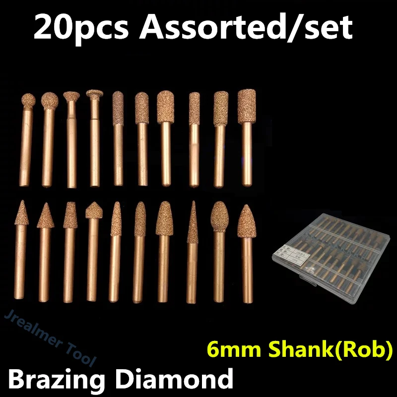 20PCS-set-100-46-Grit-Brazed-Diamond-Grinding-Head-6mm-Sharpening ...