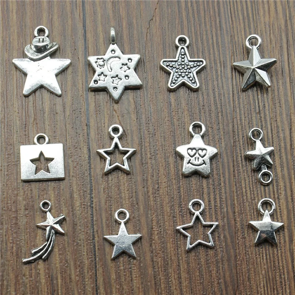 40pcs Star Charms Pendant Antique Silver Color Star Charm Pendants ...