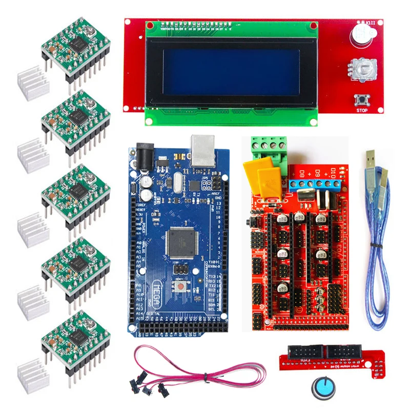 Kit De Impressora 3d Cnc Para Arduino Mega 2560 R3 + Rampas 1.4 + Lcd ...