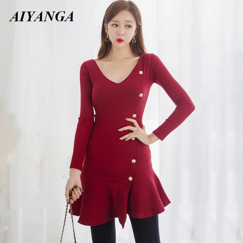 Aliexpress.com : Buy Red Dress Autumn Winter Knitted Dress For Women ...