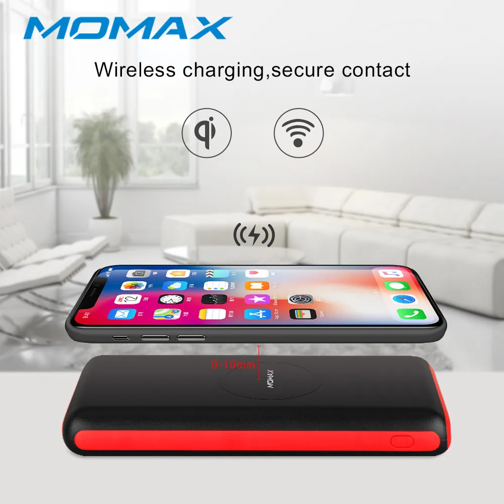 MOMAX Wireless Charge Power Bank Portable 10000mAh Ultra thin Powerbank ...