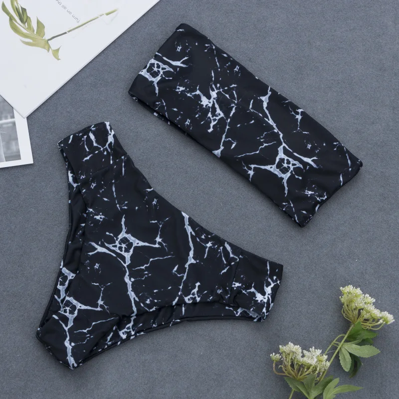 2020 Tube Top Swimwear Sexy Women Marble Print Padded Bra Beach Bikini ...